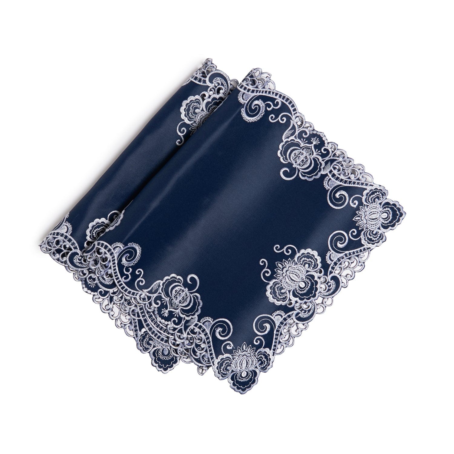 Paramount Midnight Blue Satin With White Embroidery Table Runner ...
